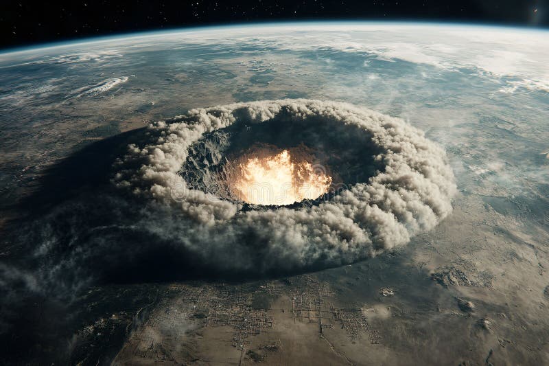 Aerial View of a Massive Explosion on Earth S Surface, Surrounded by a ...