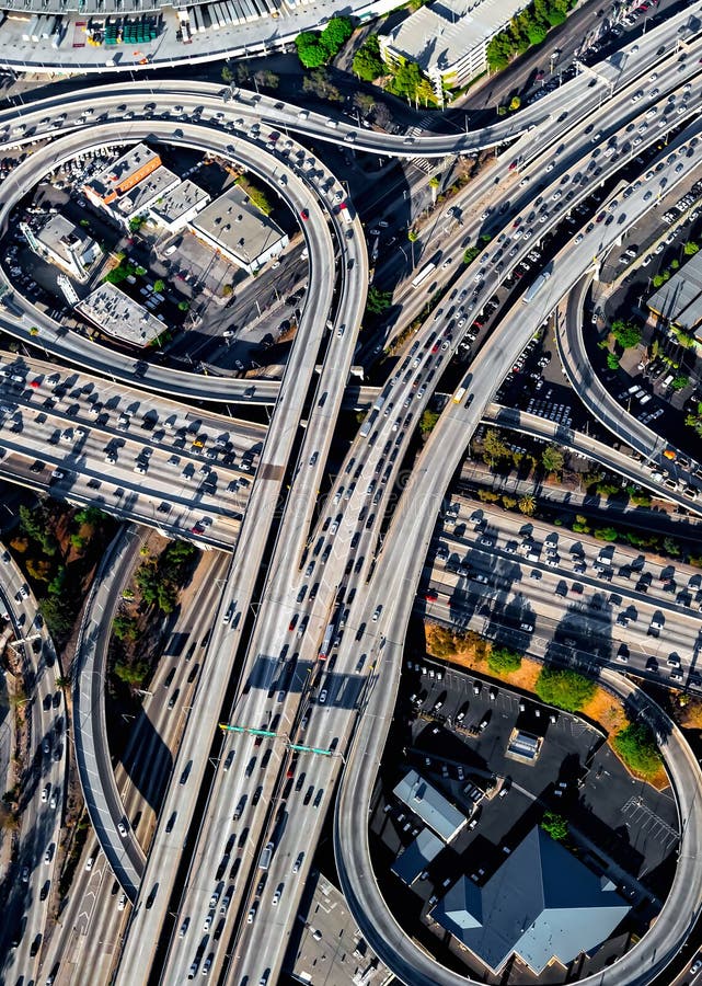 Aerial View of a Massive Highway Intersection in LA Stock Image - Image ...