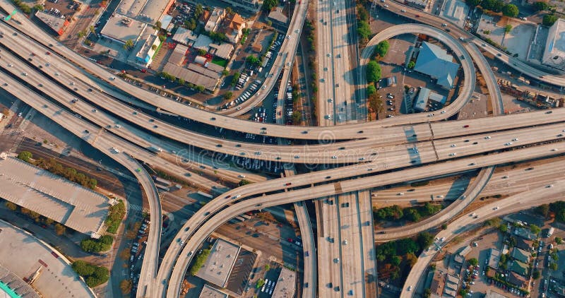 Aerial View of a Massive Highway Intersection in Los Angeles. Traffic ...