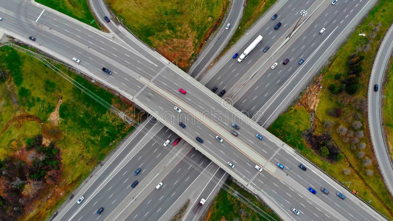 Aerial View Massive Highway Intersection, Stack Interchange with ...