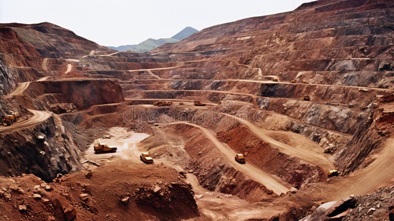 Aerial View of a Massive Open Pit Iron Ore Mining Quarry Operation in a ...