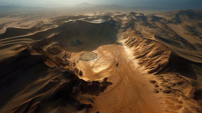 Aerial View of a Massive Sand Deep Pit in the Desert Created by ...