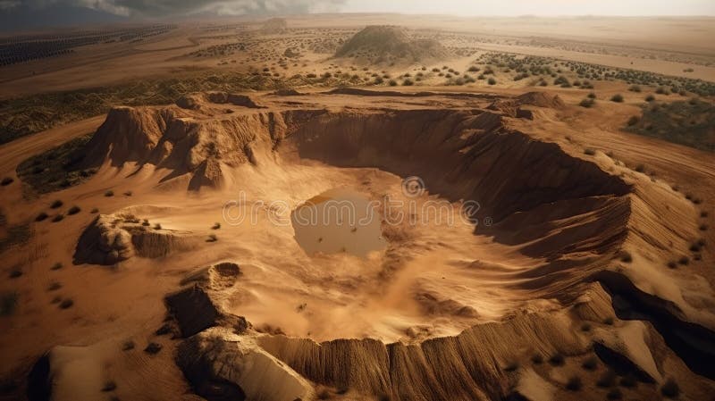Aerial View of a Massive Sand Deep Pit in the Desert Created by ...
