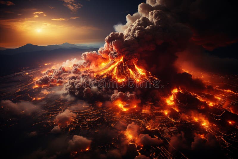 Aerial View of a Massive Volcanic Eruption Stock Illustration ...
