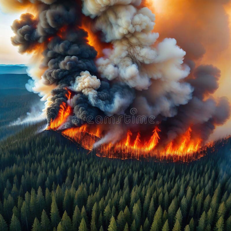 Aerial View of Massive Wildfire or Forest Fire with Burning Trees and ...