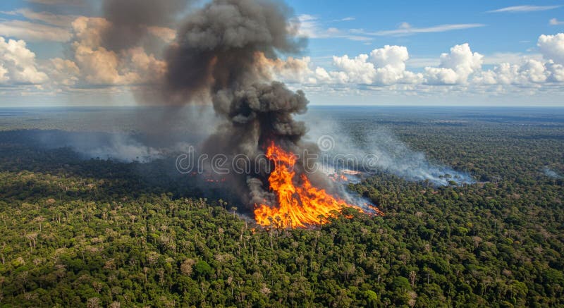 Aerial View of a Massive Wildfire in the Rainforest with Thick Smoke ...