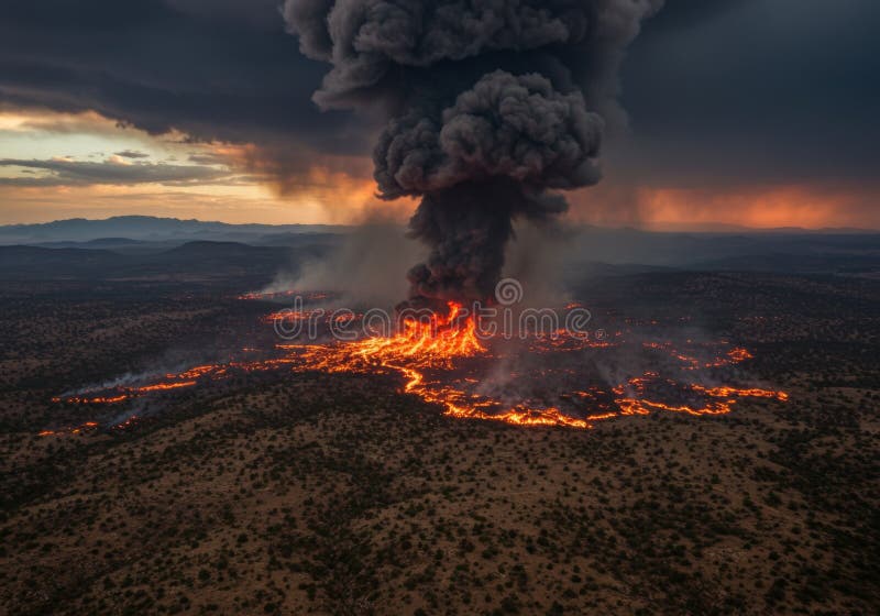 Aerial View of a Massive Wildfire at Sunset Stock Illustration ...