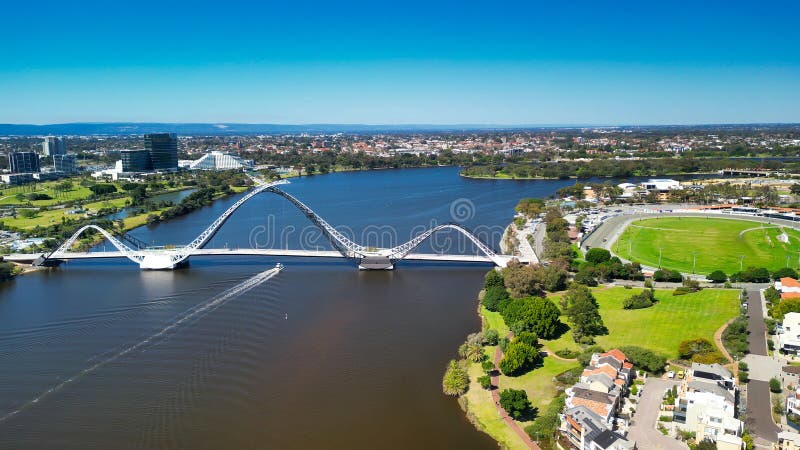 Aerial View of Matagarup Bridge and Swan River in Perth Stock Photo ...