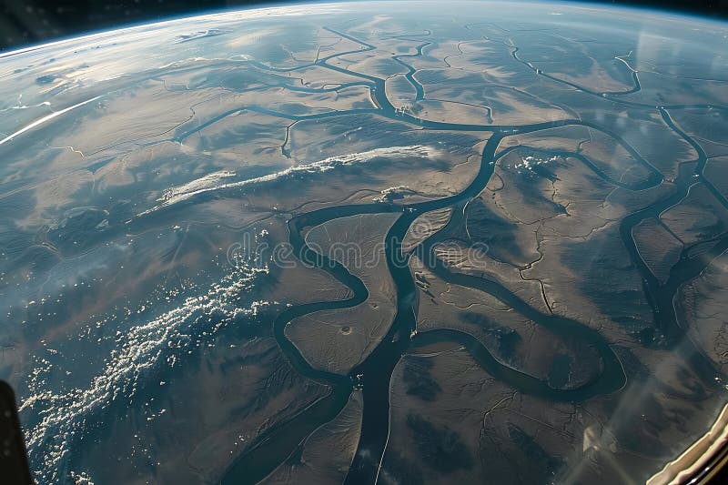 Aerial View of Meandering River Delta, Earths Surface, Space ...