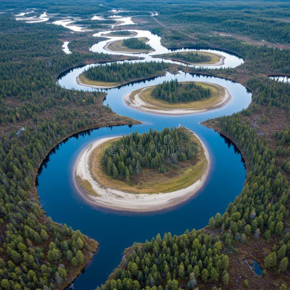 Aerial View of a Meandering River in a Forest Stock Photo - Image of ...