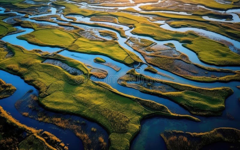 Aerial View of Meandering River and Lush Green Landscape. Created by ...