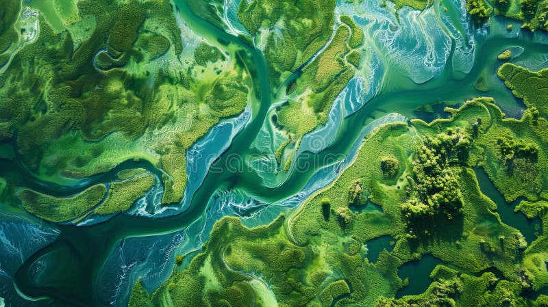 Aerial View of a Meandering River with Lush Greenery Stock Image ...