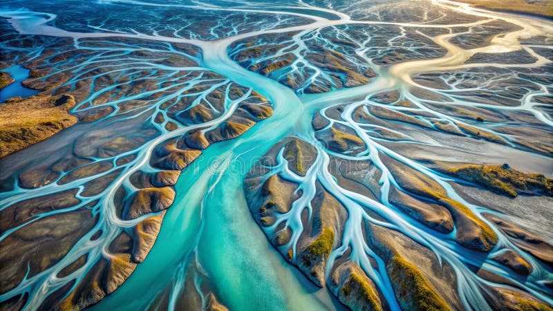 Aerial View of a Meandering River System with Vivid Teal Waters and ...