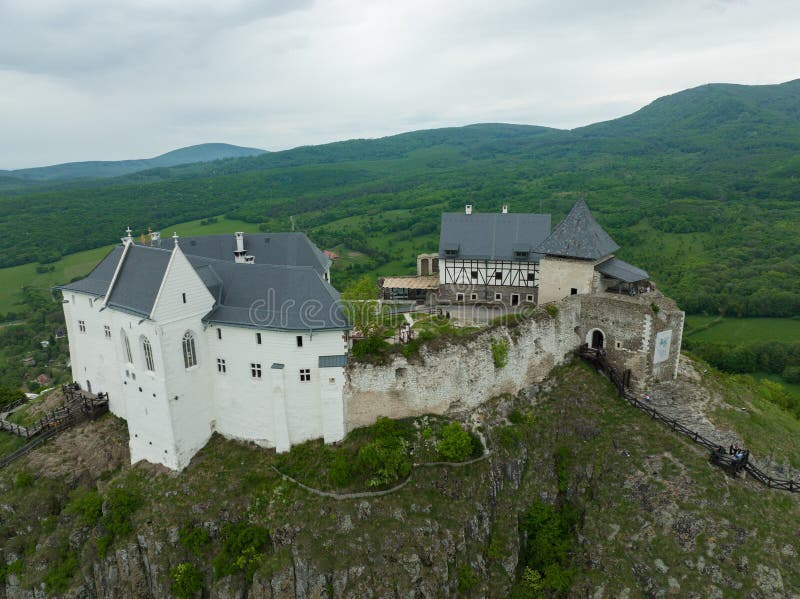 Aerial View of a Medieval Castle on a Hilltop in Fuzer, Hungary Stock ...