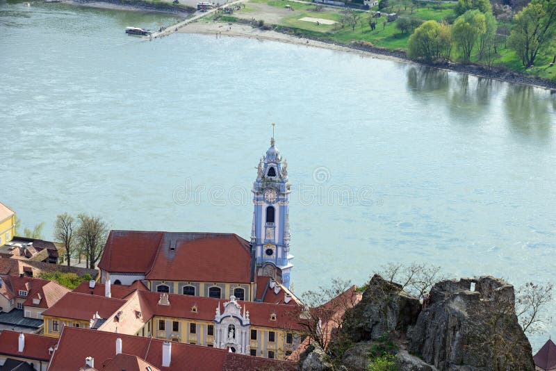 Aerial View of the Medieval Monastery Duernstein on the River Danube in ...
