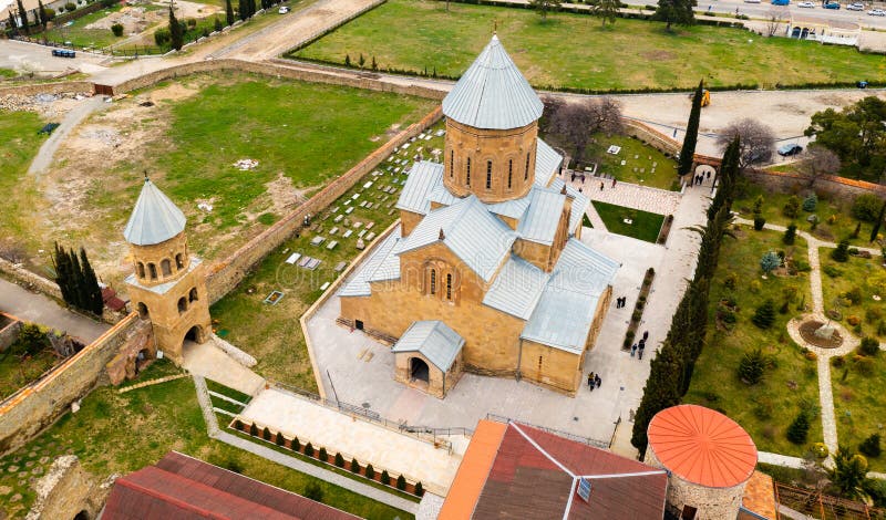 Aerial View of Medieval Samtavro Monastery in Georgian Town of Mtskheta ...