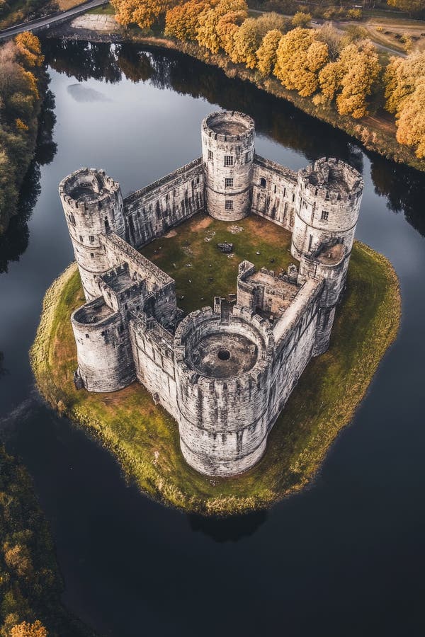 Aerial View of a Medieval-style Castle Situated in the Middle of a ...