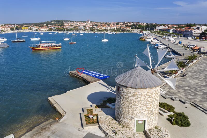 Town Of Medulin Windmill Landmark And Waterfront View Stock Image ...