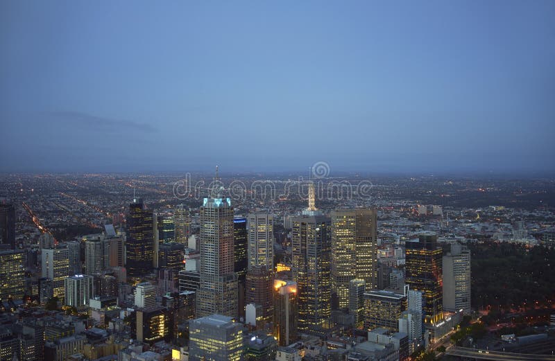 Aerial View of Melbourne at Night Stock Image - Image of dusk, scene ...