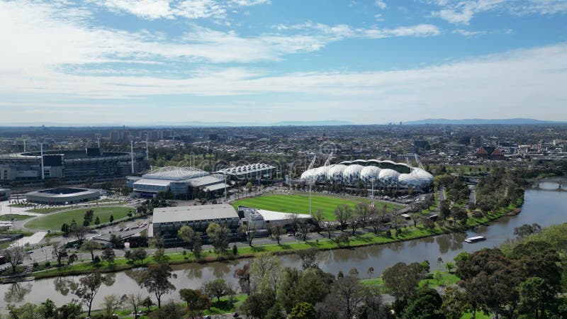 Aerial View of the Melbourne Rectangular Stadium and the Yarra River ...