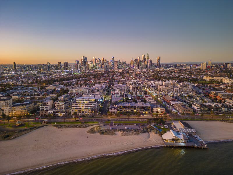 Aerial View of Melbourne at Sunset Stock Photo - Image of view, drone ...