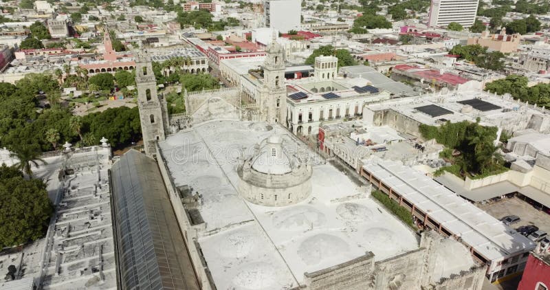 Aerial View of Merida Downtown and Cathedral in Mexico Stock Footage ...