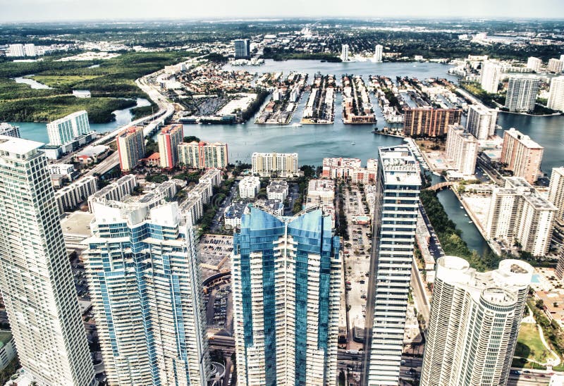 Aerial View of Miami Beach with Shoreline and Skyscrapers Stock Image ...