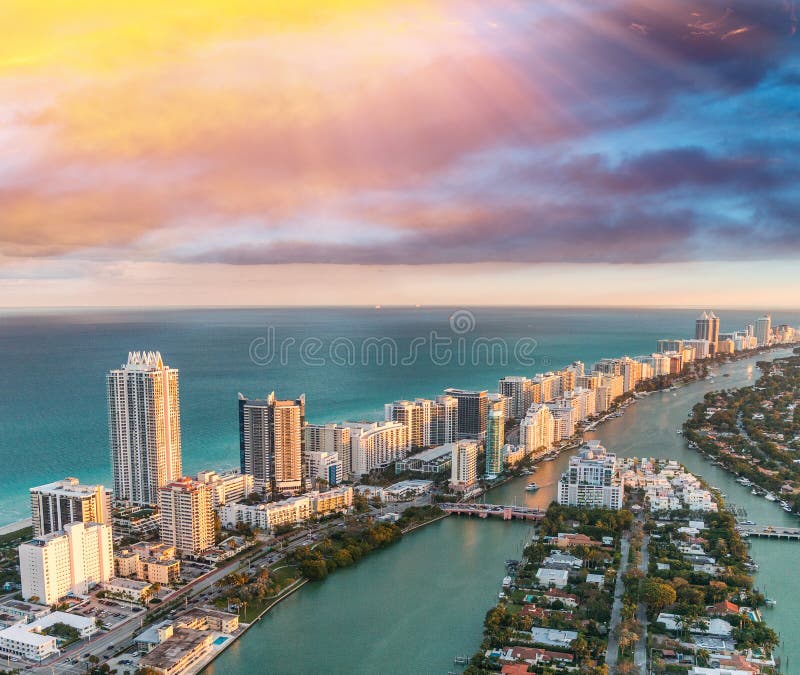 Aerial View of Miami Beach Skyline, Florida Stock Photo - Image of ...