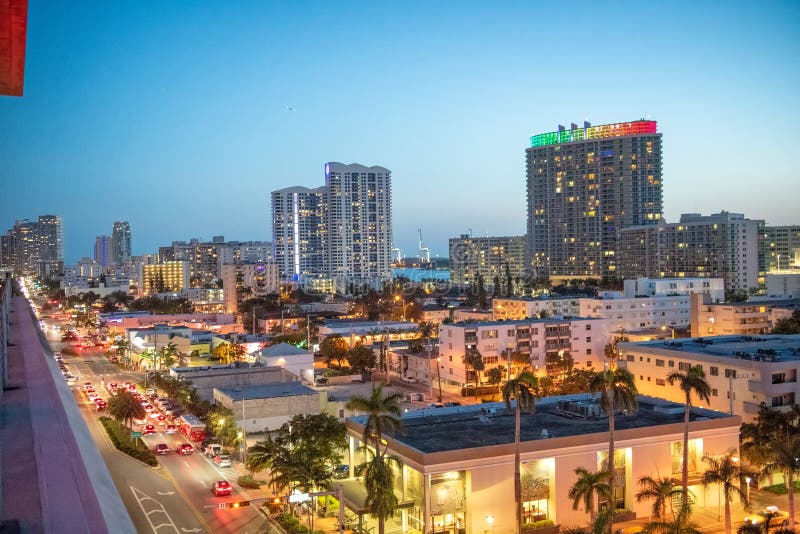 Aerial View of Miami Beach Skyline at Night, Florida Stock Image ...