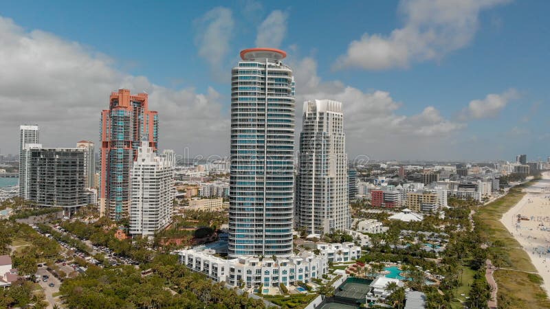 Aerial View of Miami Beach Skyline from South Pointe Park Stock Image ...