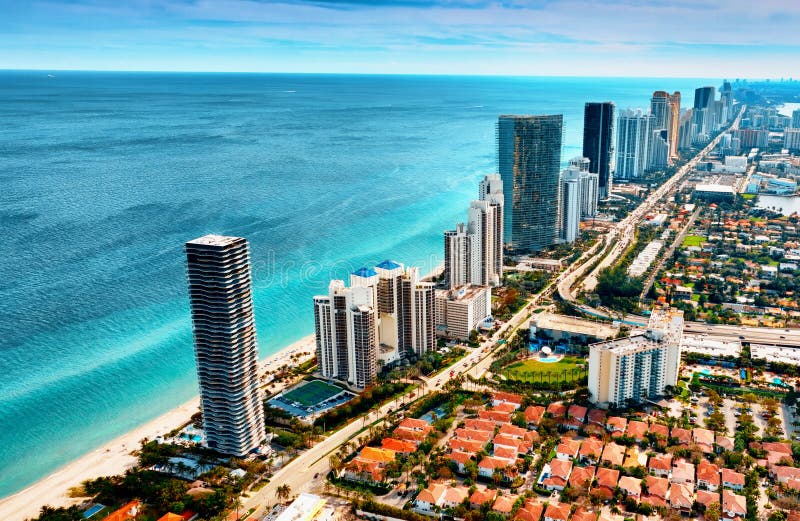Aerial View of Miami City and Ocean, Captivating Urban Landscape ... Aerial View of Miami City and Ocean, Captivating Urban Landscape ...