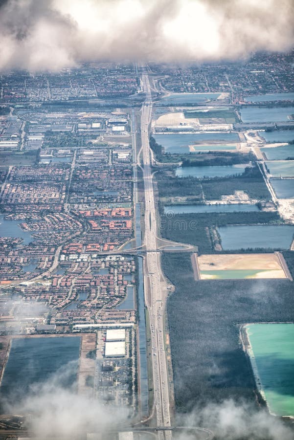 Miami Interstate and City Skyline Stock Image - Image of architecture ...