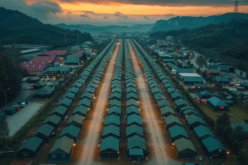 Aerial View of a Military Base with Rows of Neatly Arranged Barracks ...