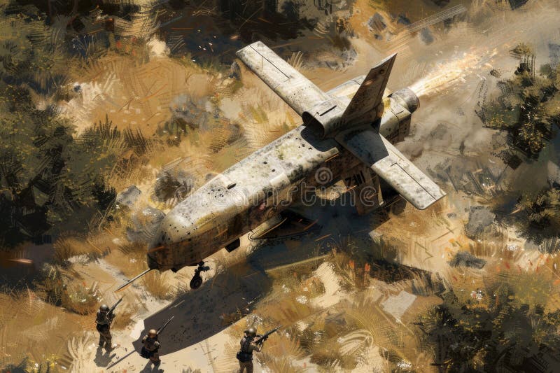 Aerial View of a Military Plane in the Desert, Suitable for Use in ...