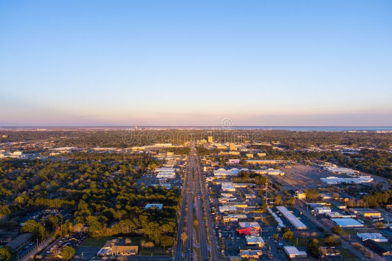 Aerial View of Mobile, Alabama Captured at Sunset in Summer Stock Photo ...