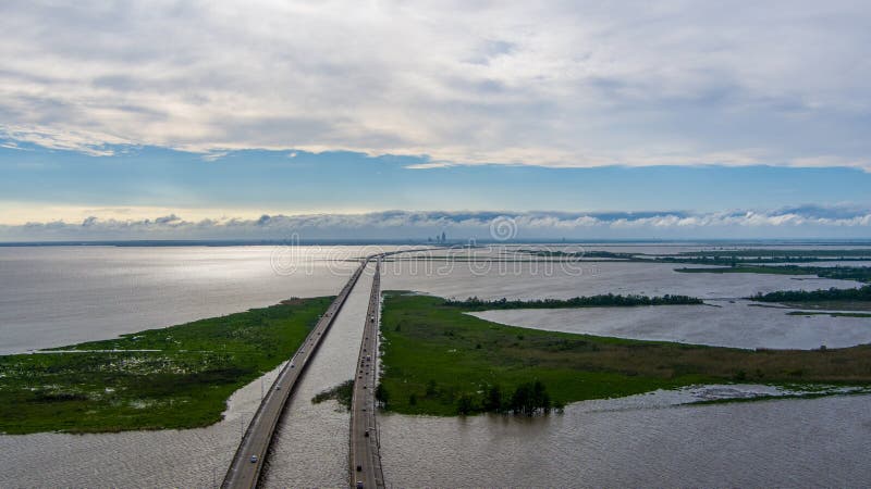 Aerial View of Mobile Bay and the Interstate 10 Bridge on the Alabama ...