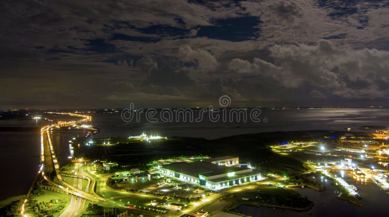 Aerial View of Mobile Bay at Night Editorial Image - Image of ...