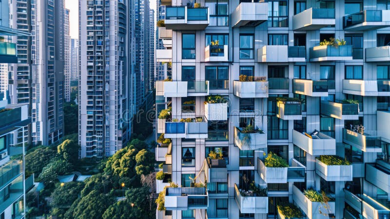 An Aerial View of a Modern Apartment Complex with Rows of Balconies ...