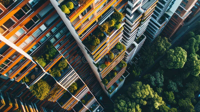 An Aerial View of a Modern Apartment Complex with Rows of Balconies ...