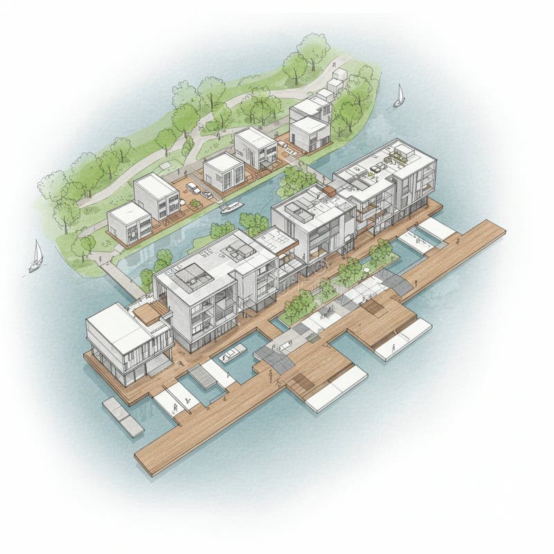 Aerial View of a Modern Architectural Layout Featuring Multiple Cube ...