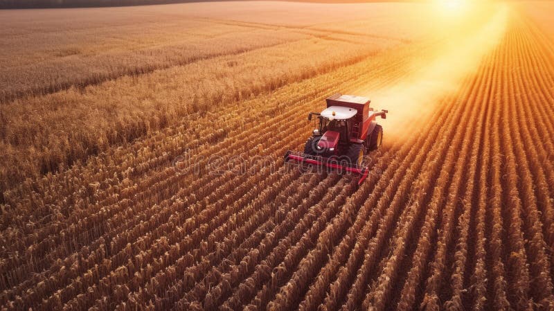 Aerial View of Modern Automated Combine Harvesting Wheat Ears on a ... Aerial View of Modern Automated Combine Harvesting Wheat Ears on a ...
