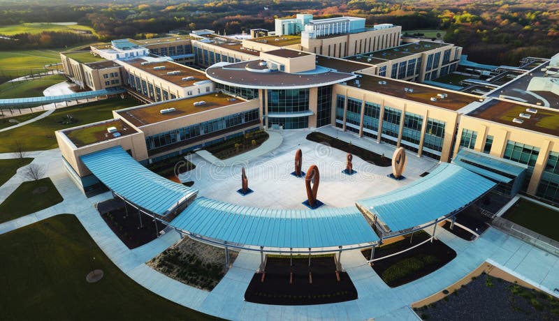Aerial View of Modern Building: Architectural Design Central Courtyard ...