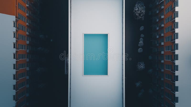 Aerial View of Modern Building Complex with Central Pool Surrounded by ...