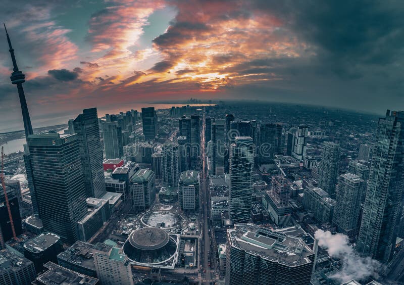 Aerial View of Modern Buildings at Sunset in Toronto, Canada Editorial ...