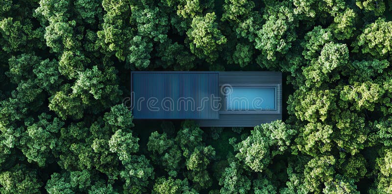 Aerial View of Modern Cabin Retreat in Lush Jungle Setting Stock Image ...