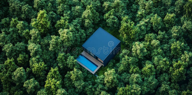 Aerial View of a Modern Cabin Retreat Set in a Lush Jungle Setting ...