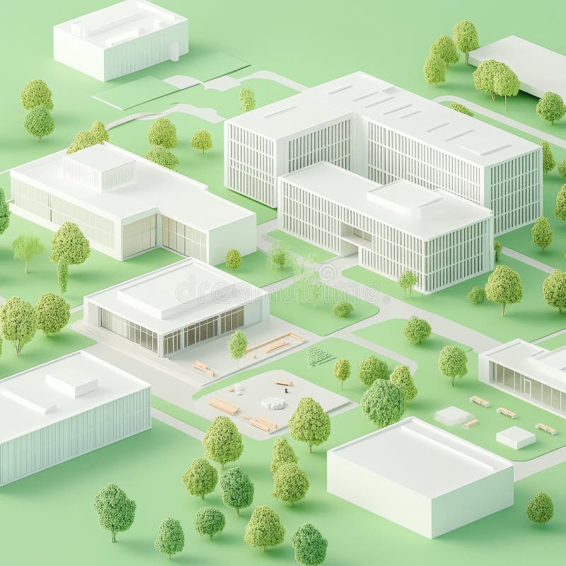 Aerial View of a Modern Campus with Buildings and Green Spaces Stock ...