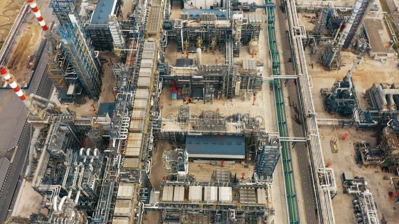 Modern Chemical Plant. Piping and Tanks of Industrial Factory. Aerial ...