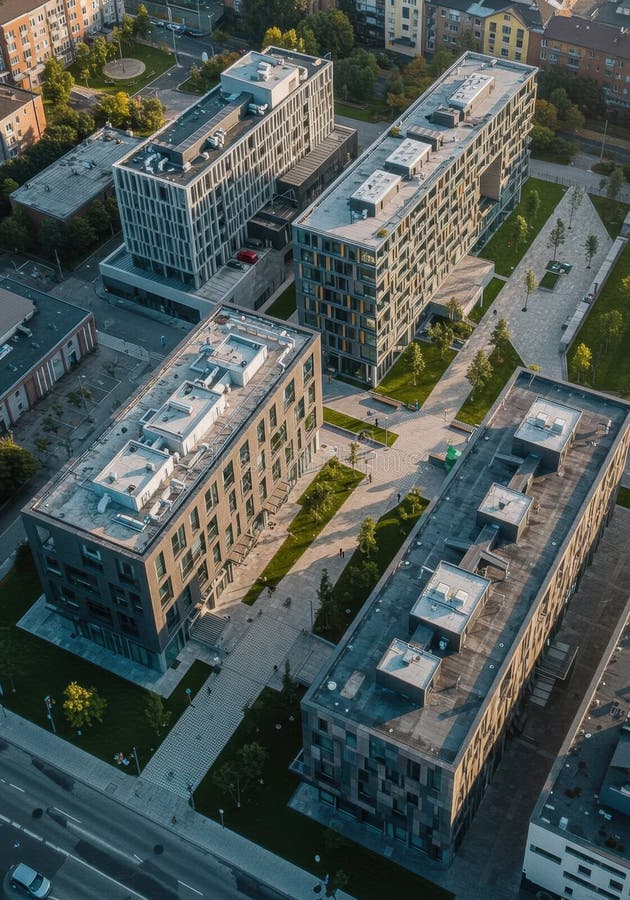 Aerial View of Modern City Building Complex Stock Illustration ...