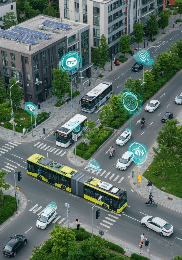 Aerial View of Modern City Bus Transportation System Stock Illustration ...